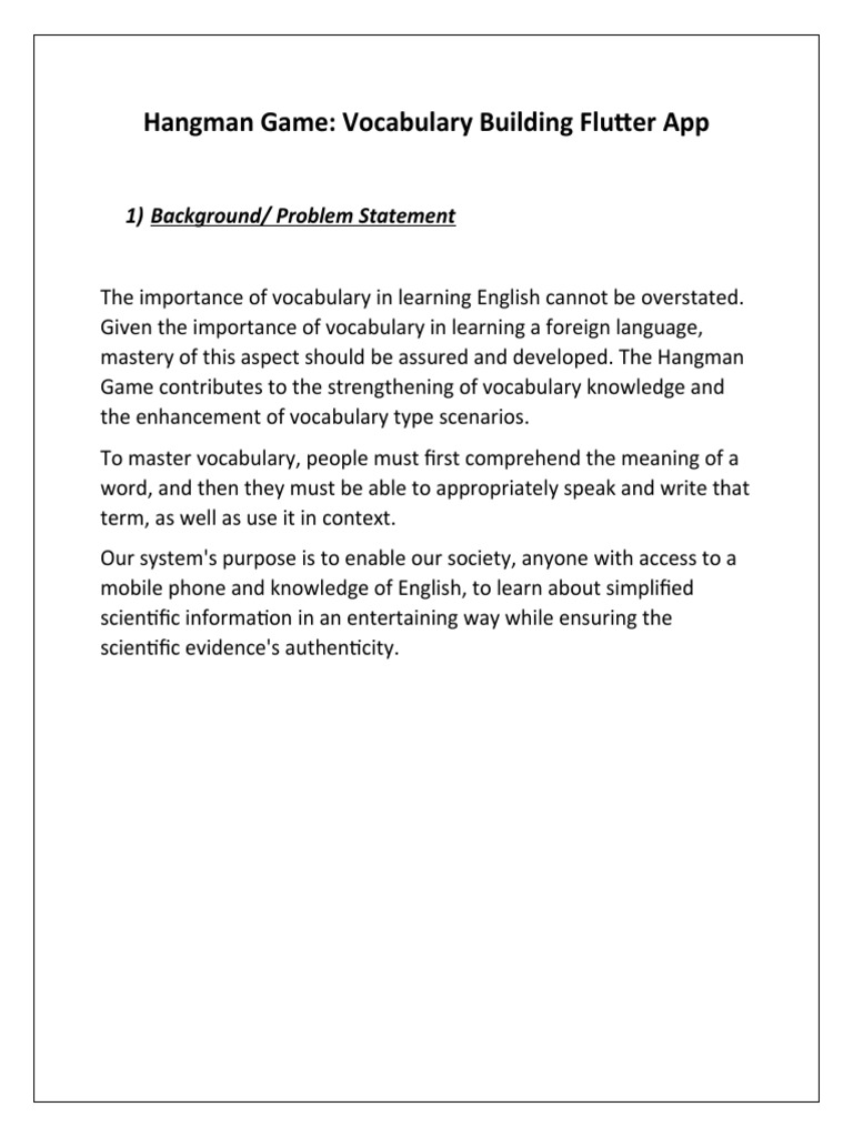 Hangman Game: Vocabulary Building Flutter App: 1) Background/ Problem Statement | PDF | Ios | Mac Os