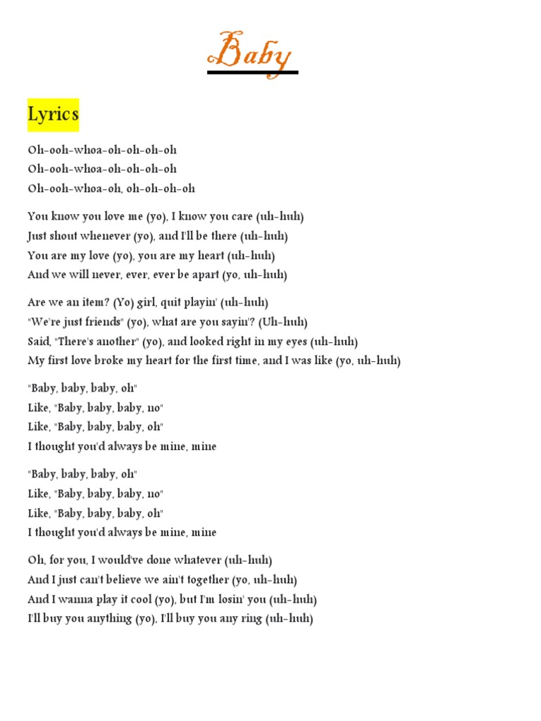 "Baby Lyrics: Justin Bieber Song" | PDF | Mystery, Thriller & Crime Fiction