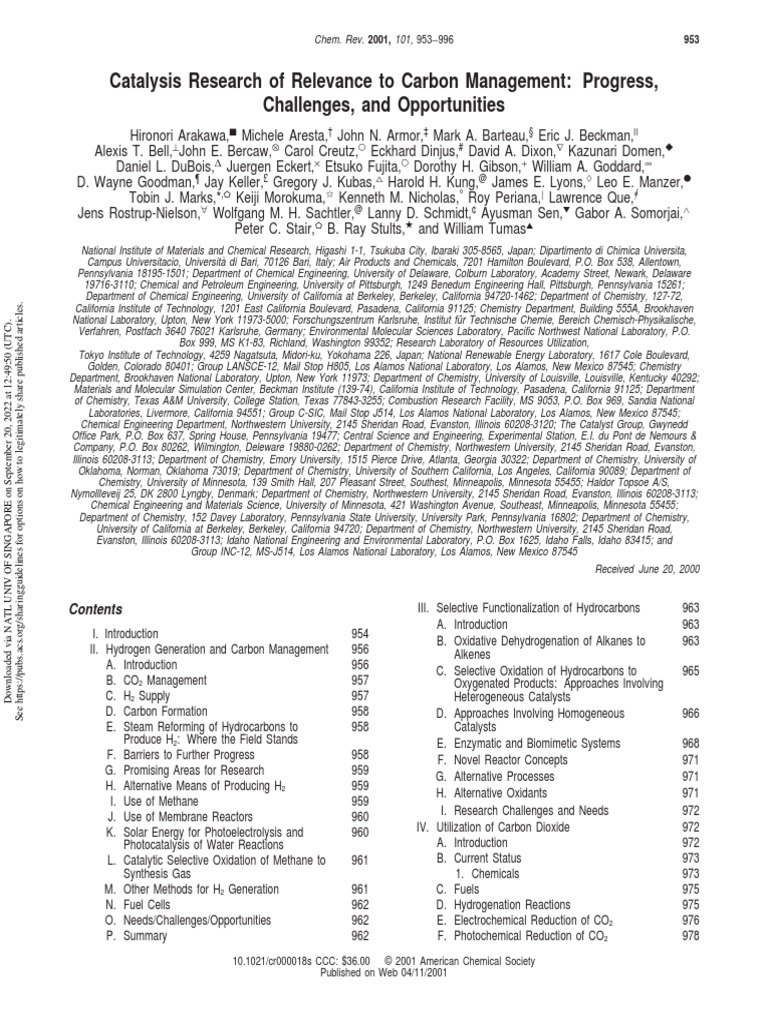 Catalysis Research of Relevance To Carbon Management: Progress ...