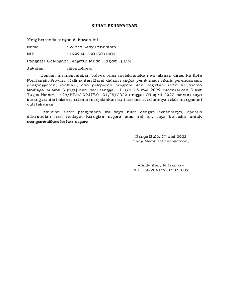 SURAT PERNYATAAN perjaDIN | PDF