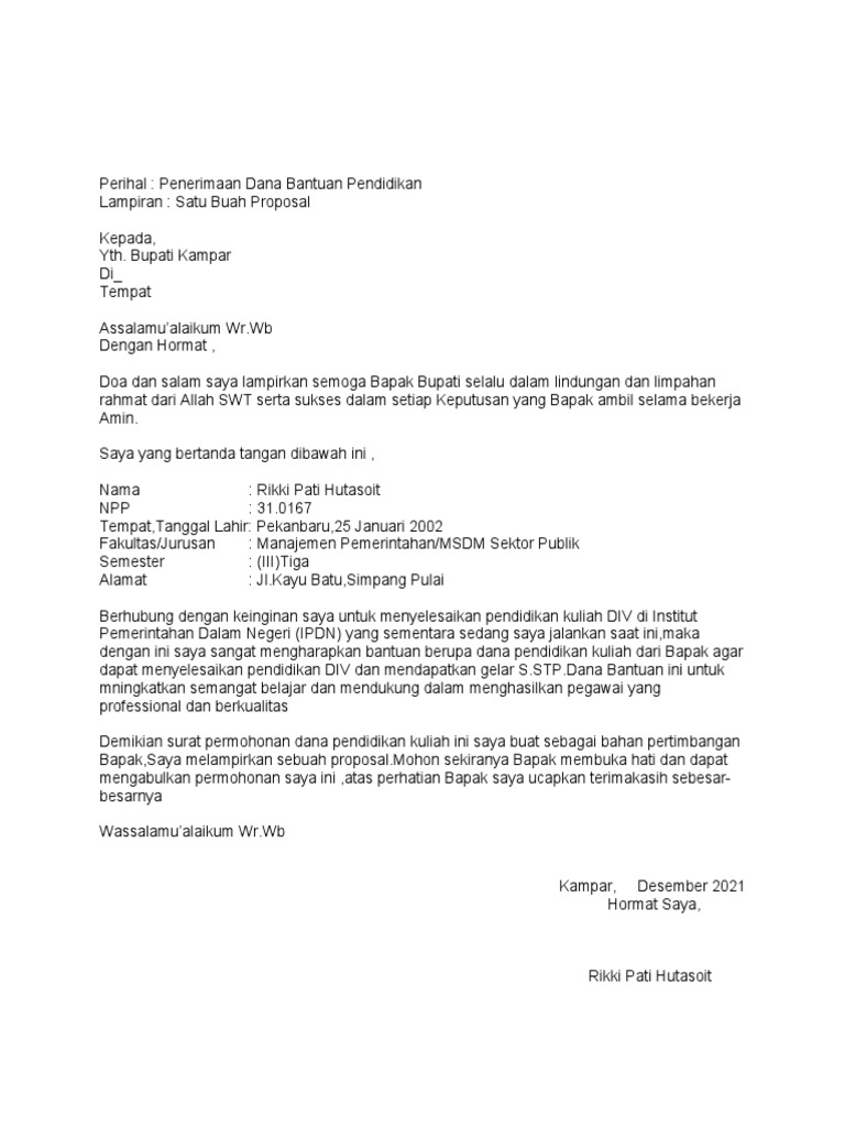 Surat Permohonan Dana Bantuan | PDF