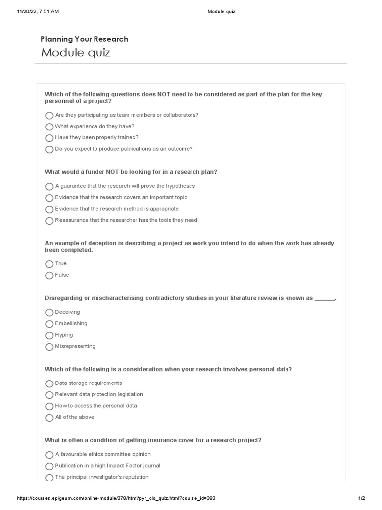 Planning Your Research - Module Quiz Epigeum Online Course System | PDF ...