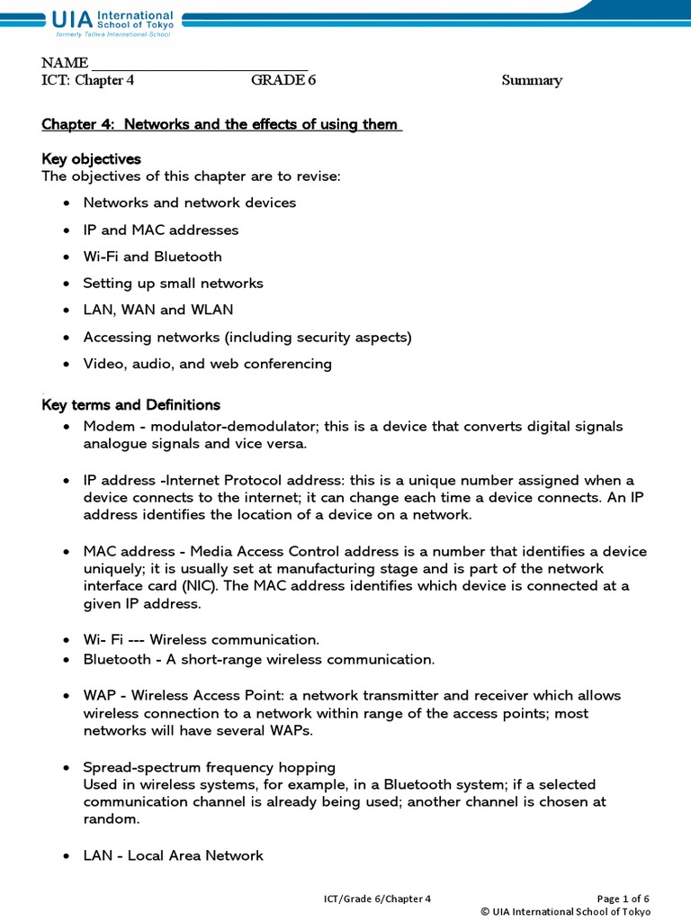 Ict G6 Chapter 4 Summary Pdf Computer Network Wireless Lan 5509