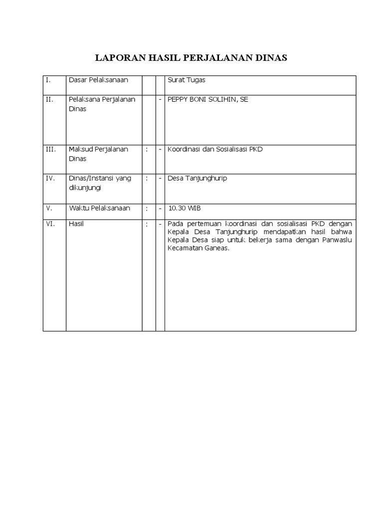 Laporan Hasil Perjalanan Dinas Tjhurip | PDF