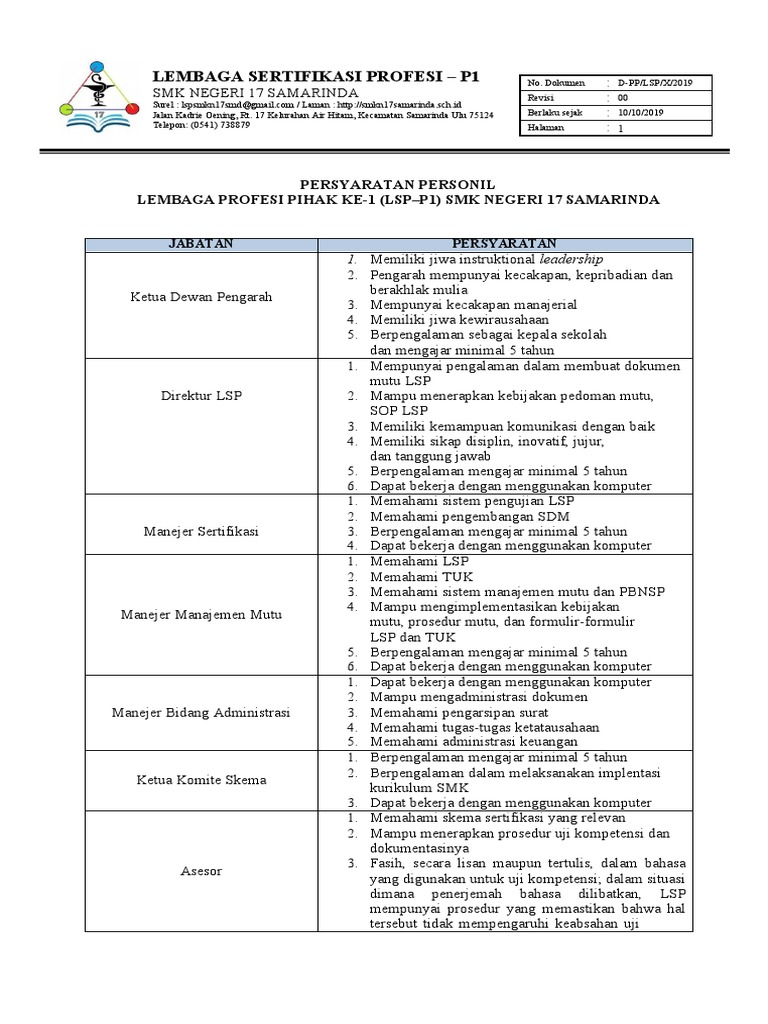 Dokumen Persyaratan Personil LSP | PDF