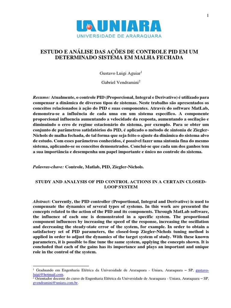 Artigo - Controle Pid - Versao Final | PDF | Conceitos matemáticos | Objetos matemáticos