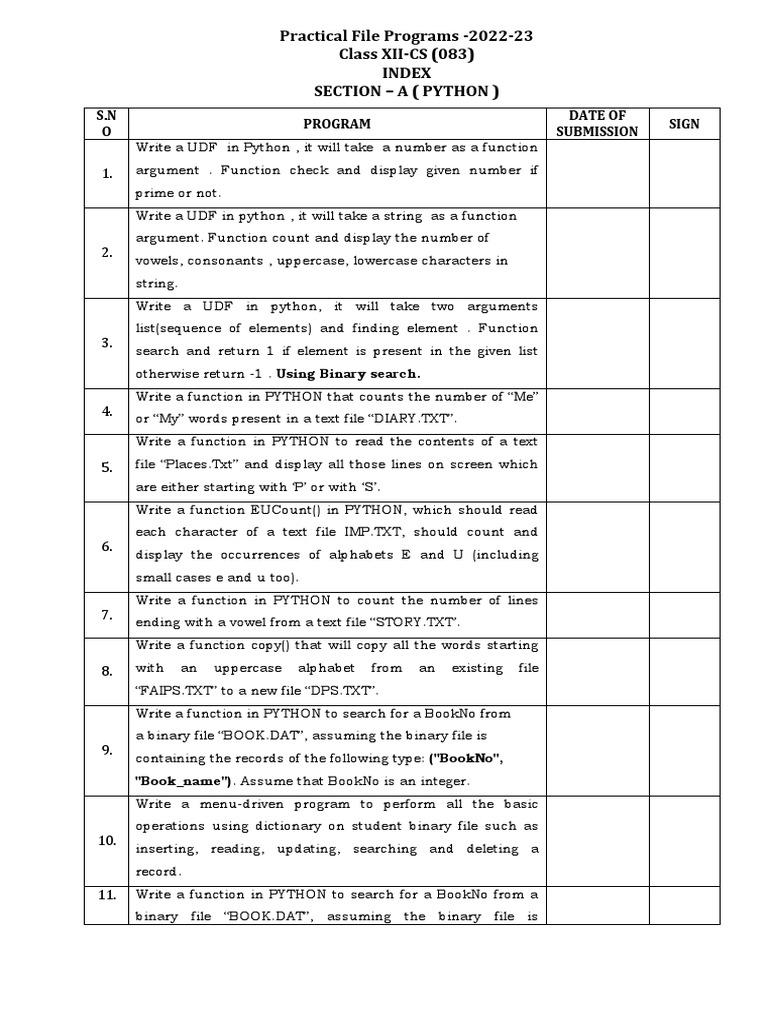 Class Xii Cs Practical File Programs 2022 23 Pdf Computer File Text File