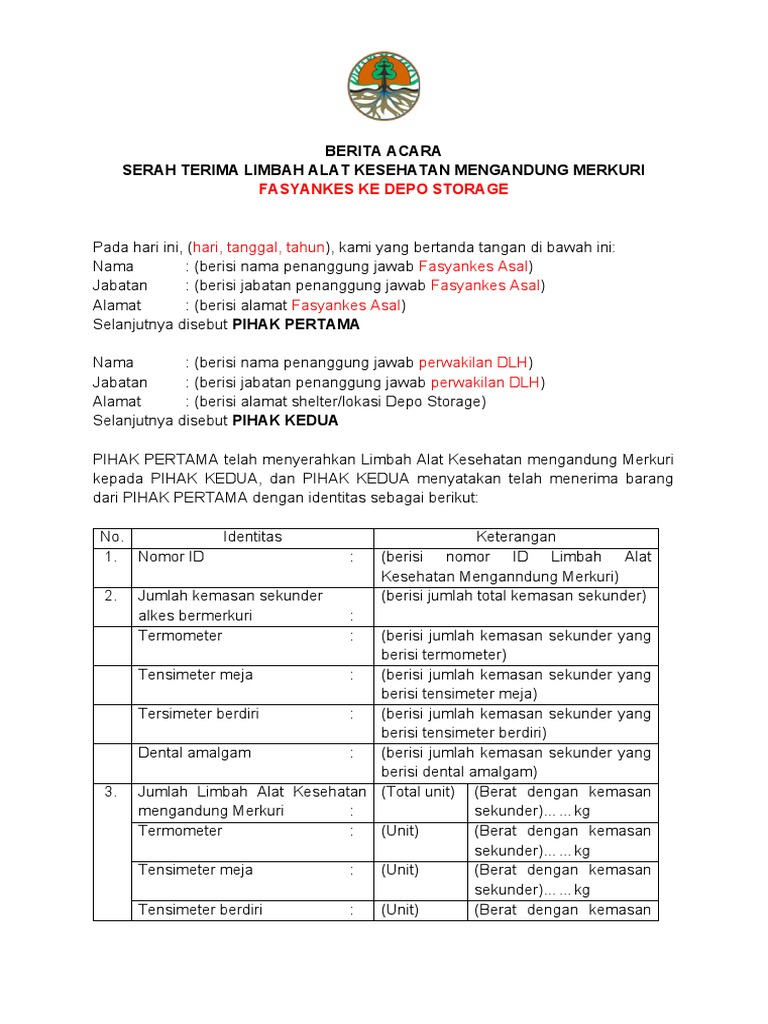 Format BAST Fasyankes Ke Depo | PDF