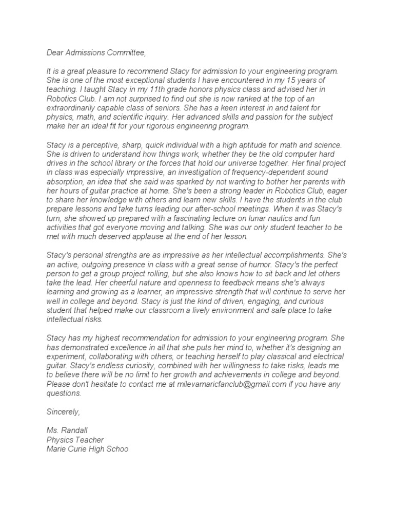 Recommendation Letter From Teacher Template 45 | PDF | Teaching Method ...