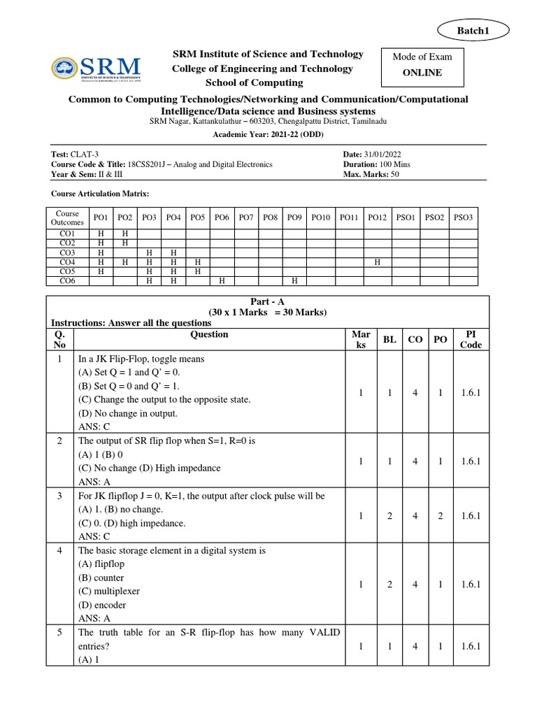 CT3 Batch1 Updated | PDF | Logic Gate | Electronics