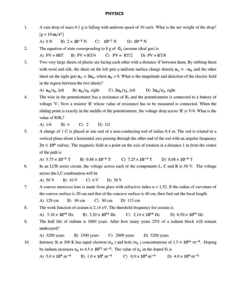 Physics Sample Paper | PDF | Quantity | Physics