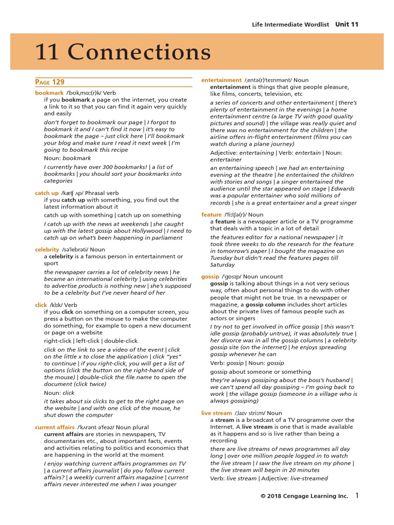 Life Intermediate Wordlist Final Alphabetised Unit 11 | PDF | Mass ...