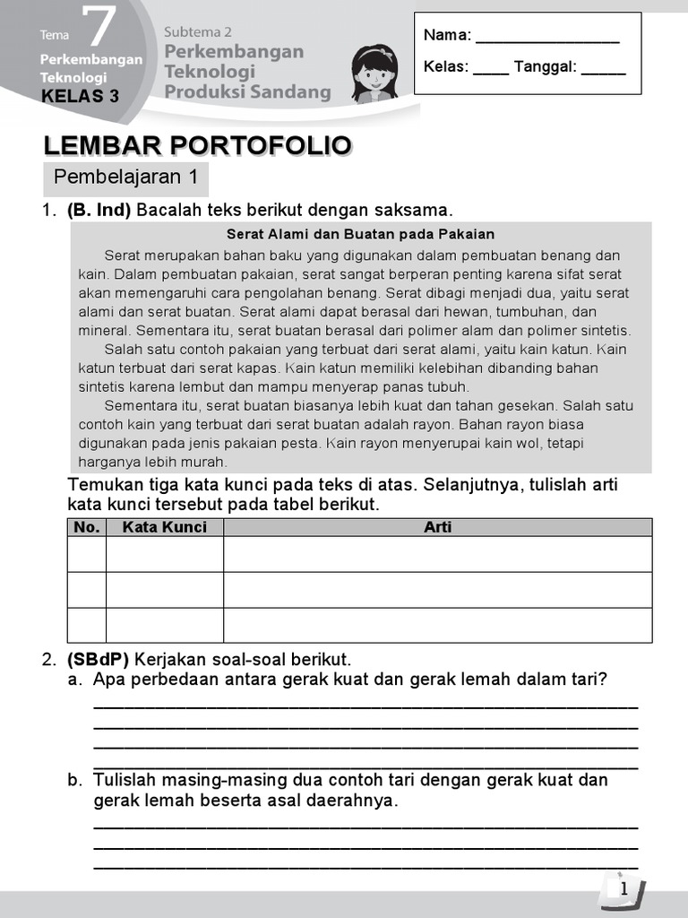 Lembar Portofolio Bupena 3d Tema 7 Sub 2 | PDF