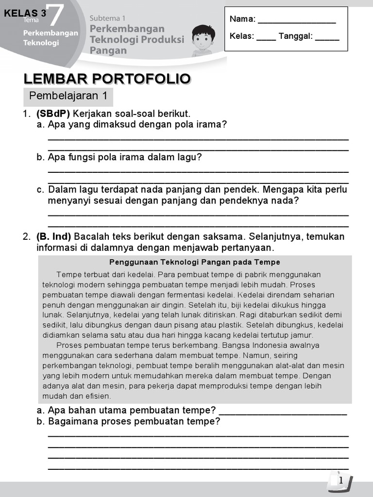 LEMBAR PORTOFOLIO BUPENA 3D Tema 7 Sub 1 | PDF