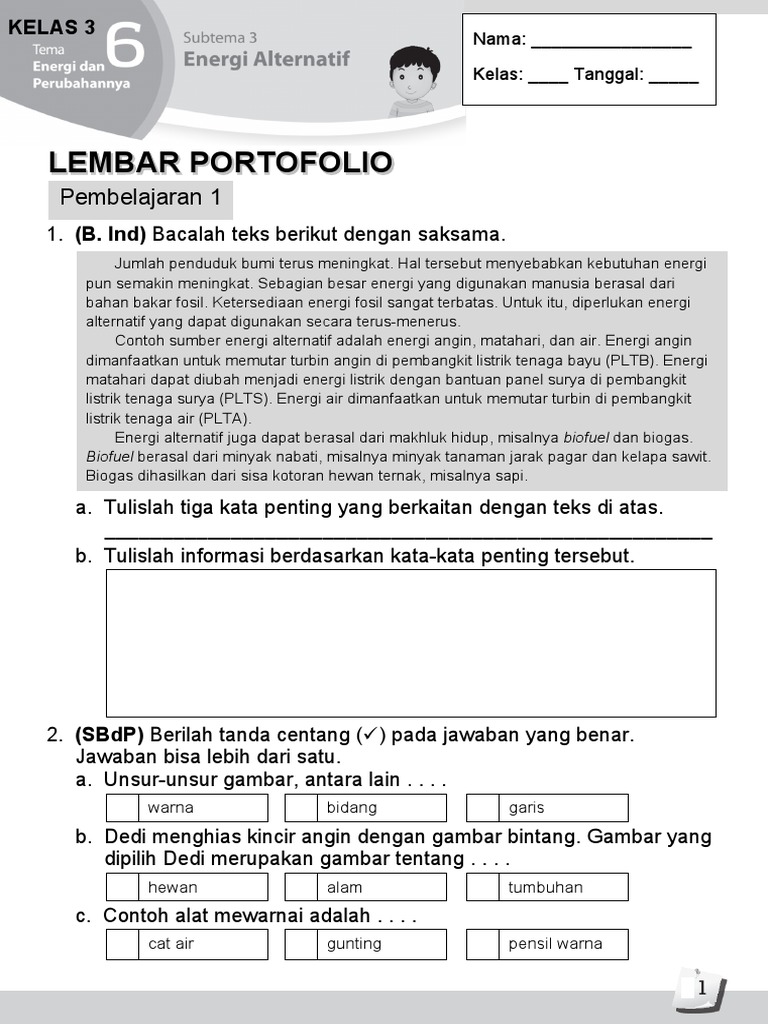 Lembar Portofolio Bupena 3c Tema 6 Sub 3 | PDF | Metode & Bahan Ajar | Sains & Matematika