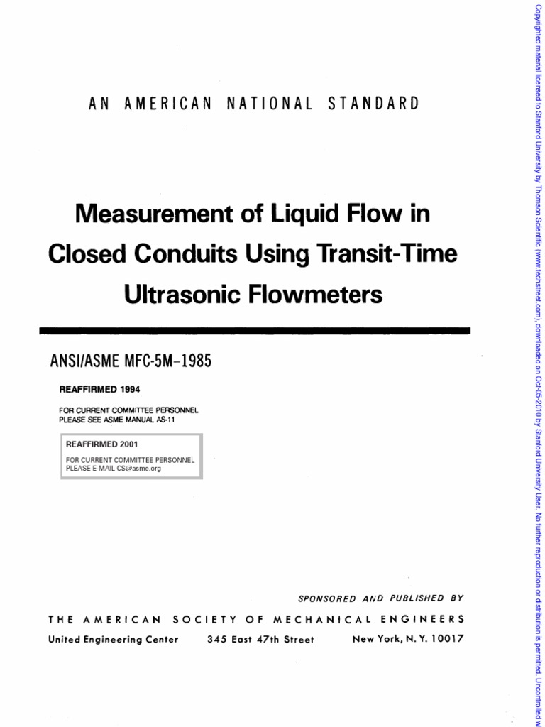Measurement Liquid Flow Closed Conduits Transit-Time Ultrasonic ...