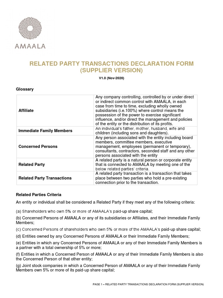 Appendix C - RP DECLARATION FORM (SUPPLIER VERSION) | PDF | Subsidiary | Legal Concepts