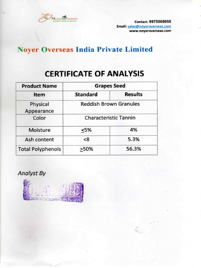 Grape Seed Extract COA | PDF