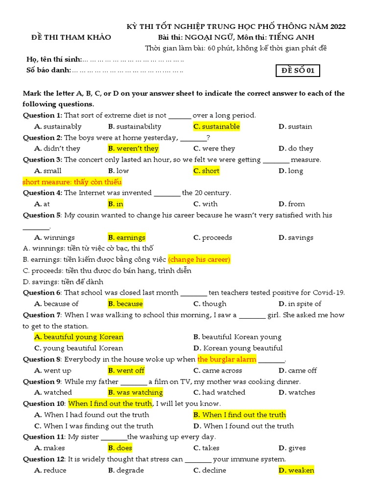 Test 01 KEY | PDF | Pollution | Dances
