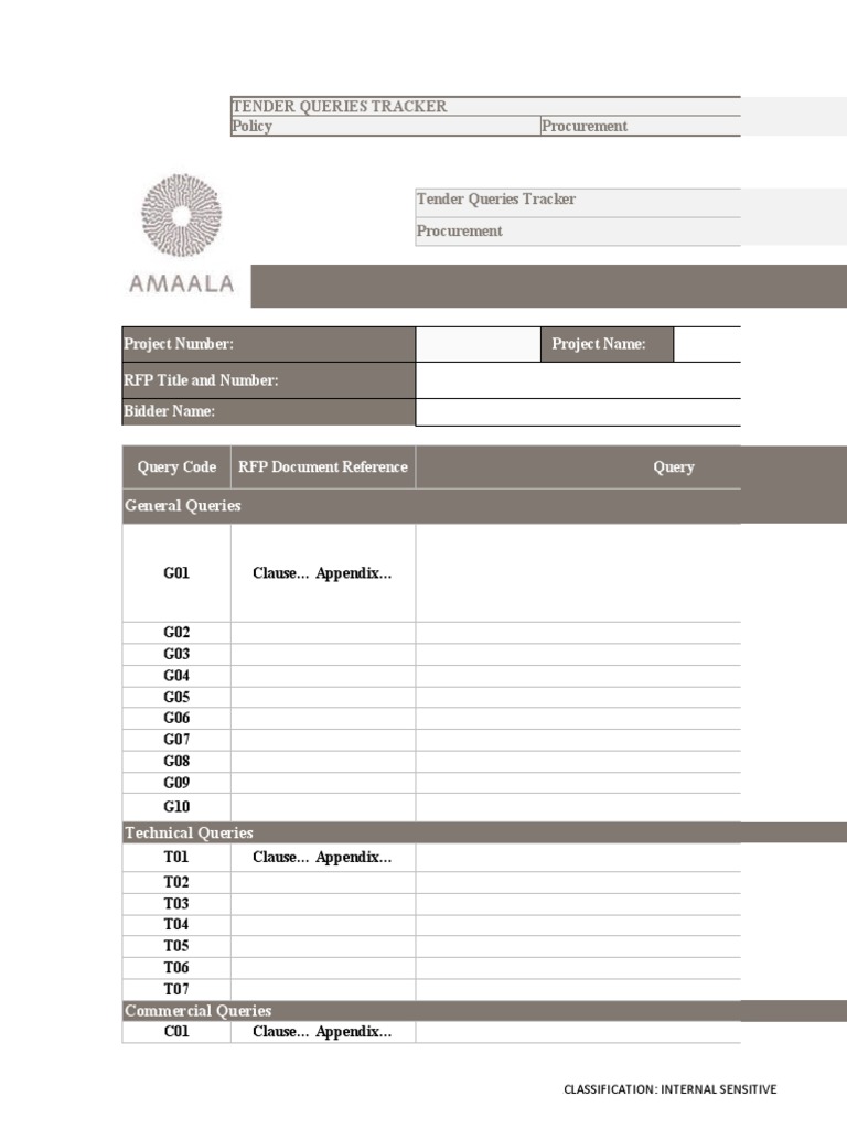 AMA PR FRM 0007 - Tender Queries Tracker | PDF