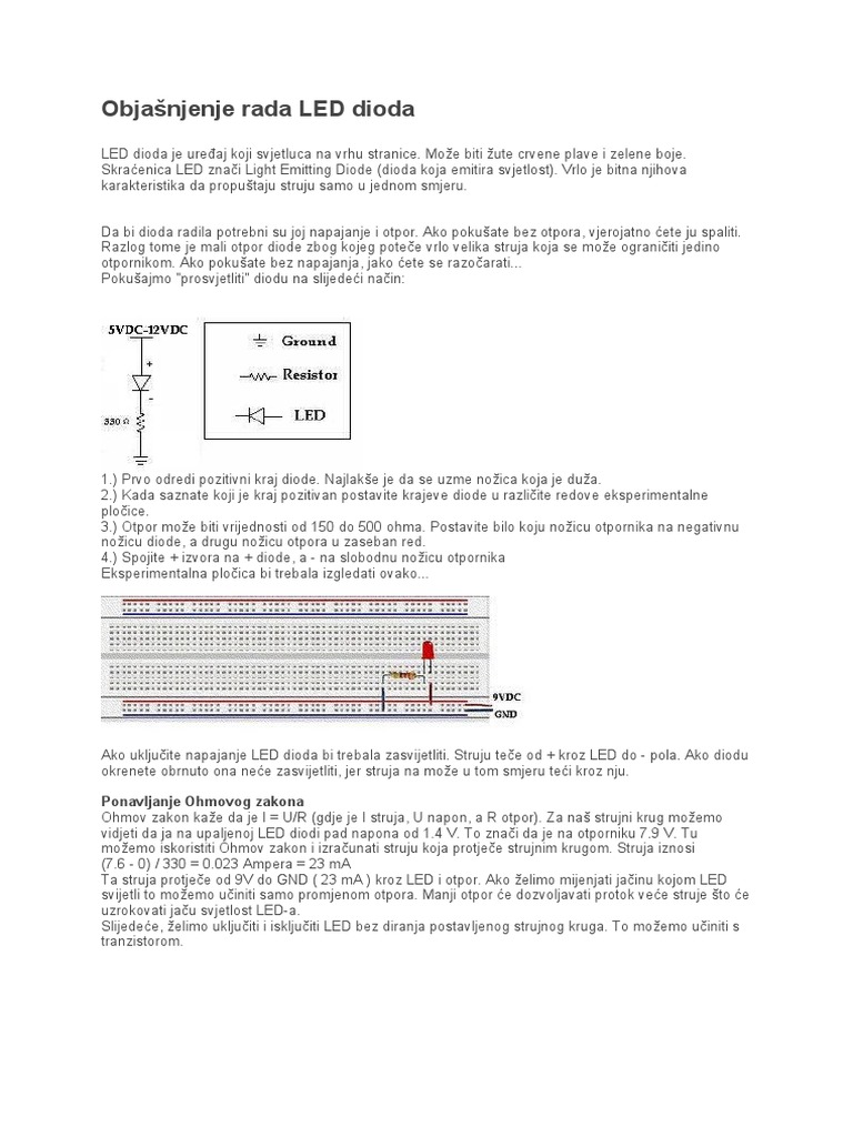 Objašnjenje Rada LED Dioda: Ponavljanje Ohmovog Zakona | PDF