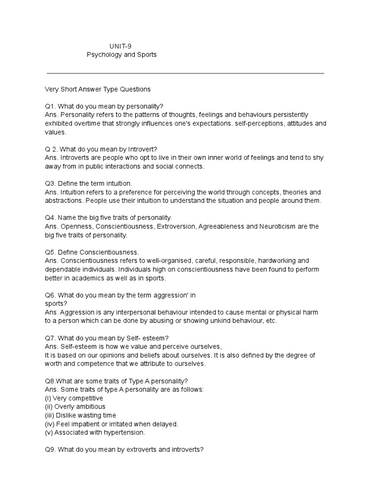 Class 12 Unit-9 Psychology and Sports | Download Free PDF | Self Esteem ... Class 12 Unit-9 Psychology and Sports | Download Free PDF | Self Esteem ...