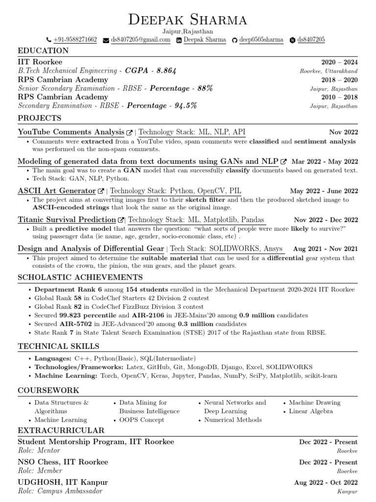 DEEPAK - Resume - Intern | PDF | Computing | Computer Science