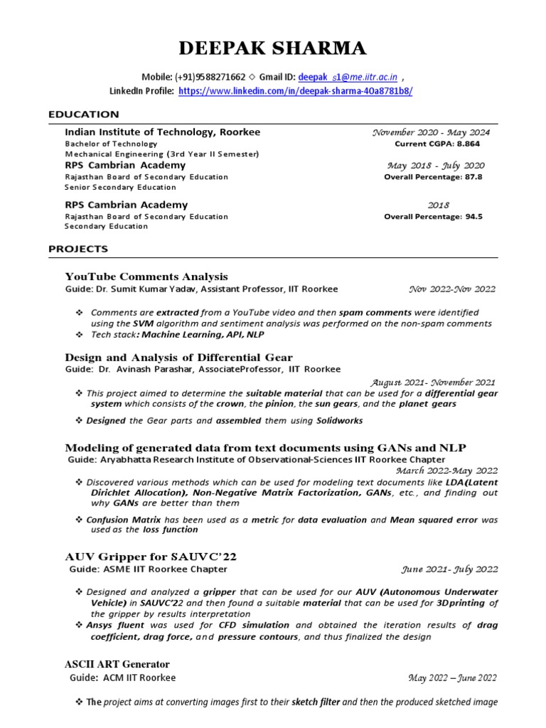 Deepak Resume 2 | PDF | Artificial Neural Network | Applied Mathematics