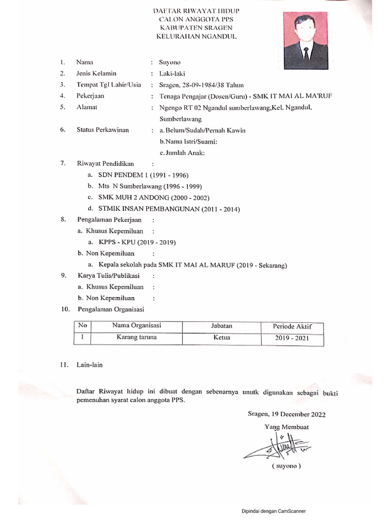 Daftar Riwayat Hidup Pps Pdf