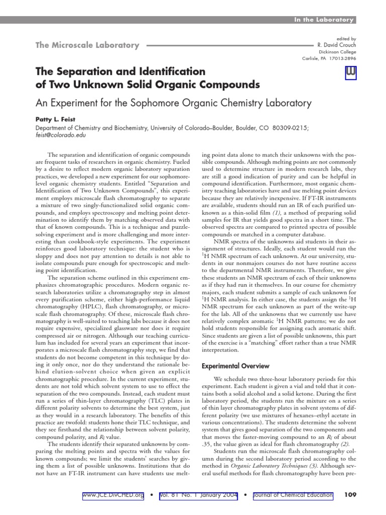 The Separation and Identification of Two Unknown Solid Organic ...