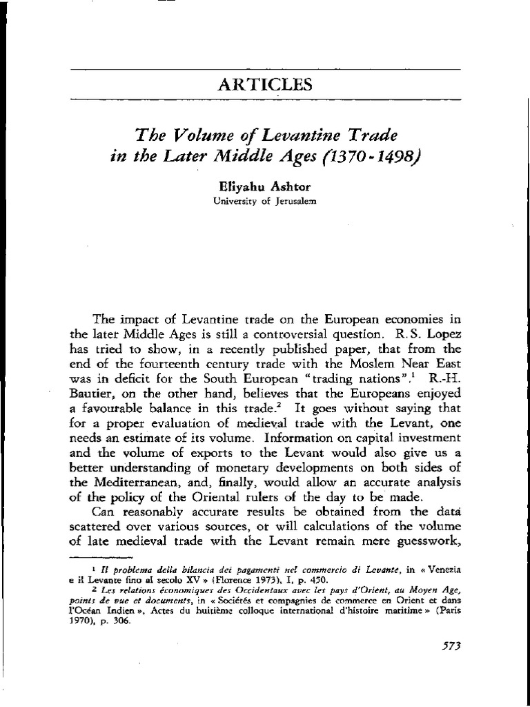 Ashtor, The Volume of Levantine Trade | PDF