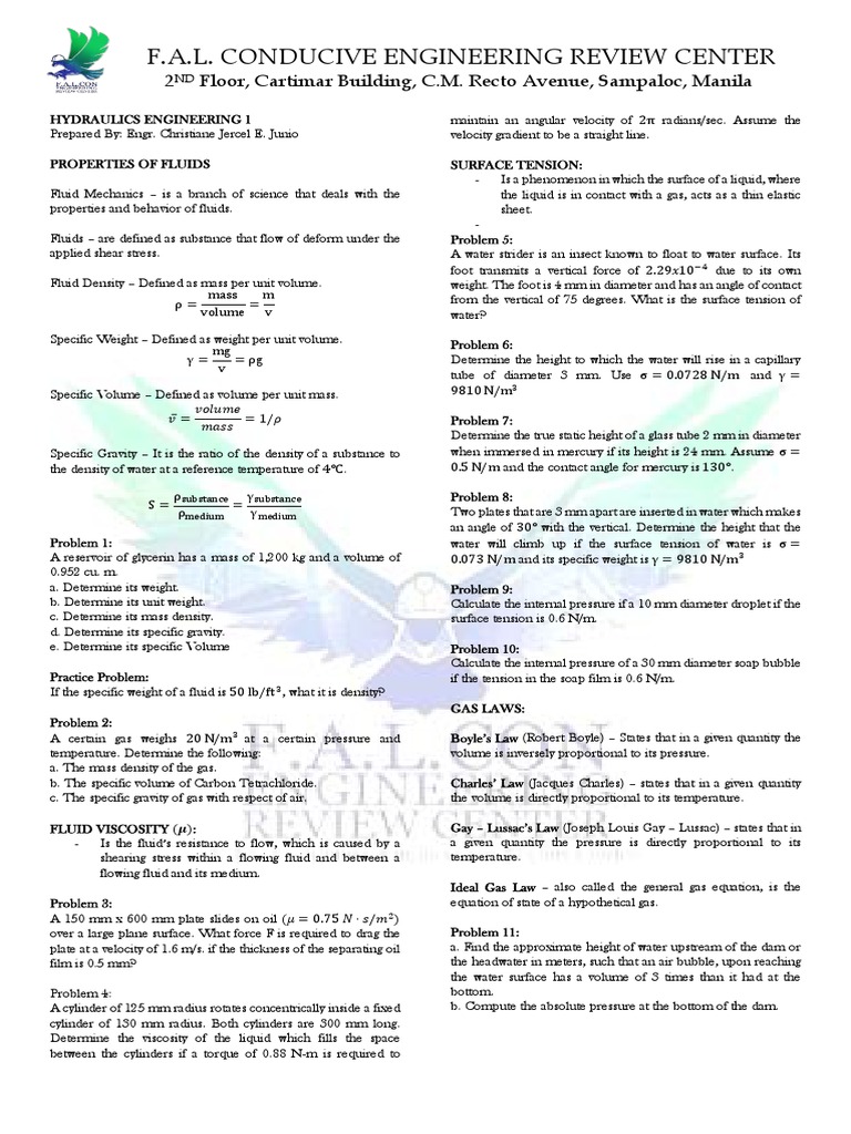 Hydraulics Engineering | PDF | Pressure | Gases