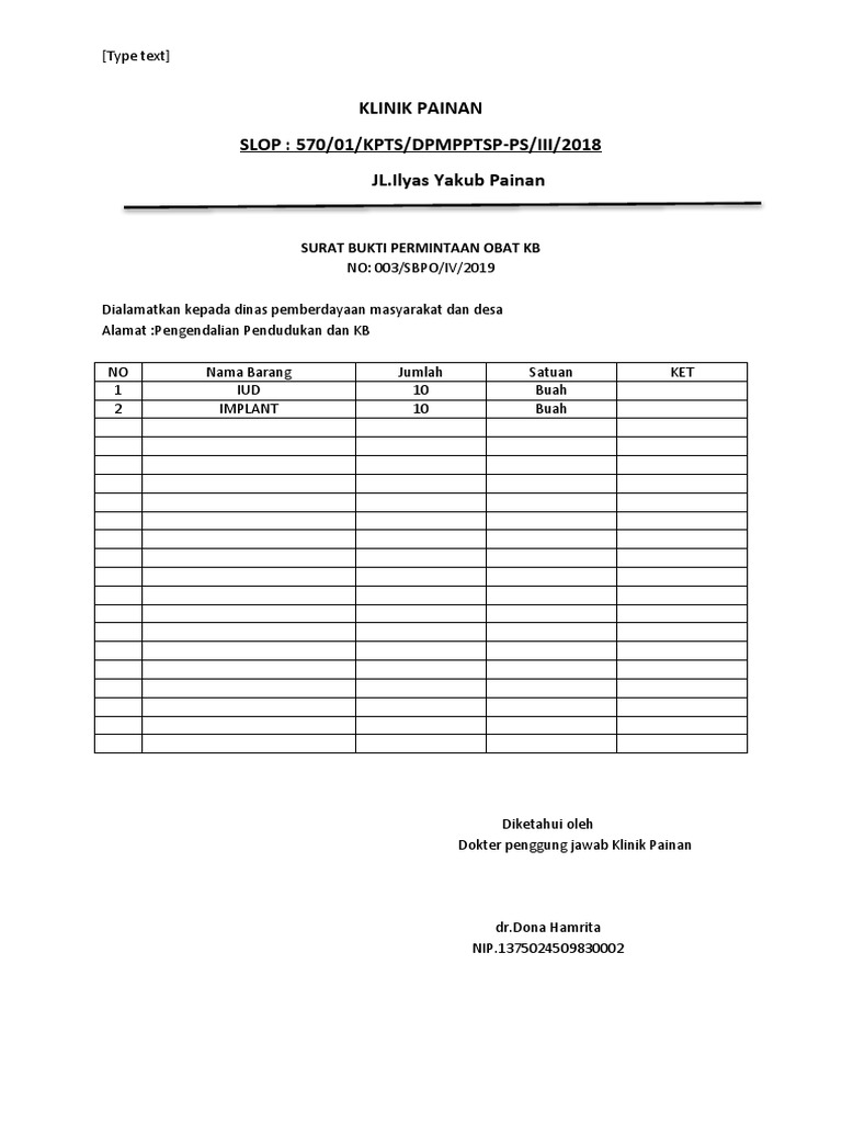 Surat Permintaan Alkon KB | PDF