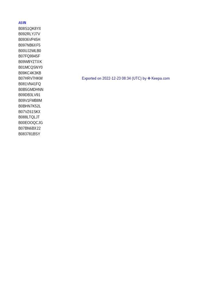 A Concise List of Amazon Standard Identification Numbers (ASIN) for ...