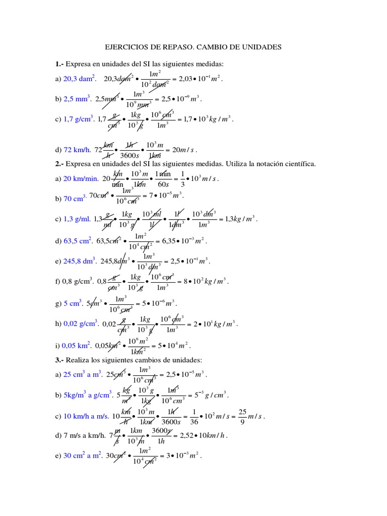 Ejercicios Resueltos Cambios de Unidades | PDF