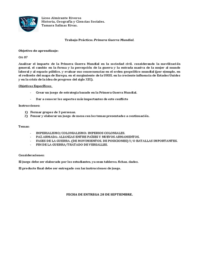 Juego Primera Guerra Mundial | PDF | Primera Guerra Mundial | Imperialismo