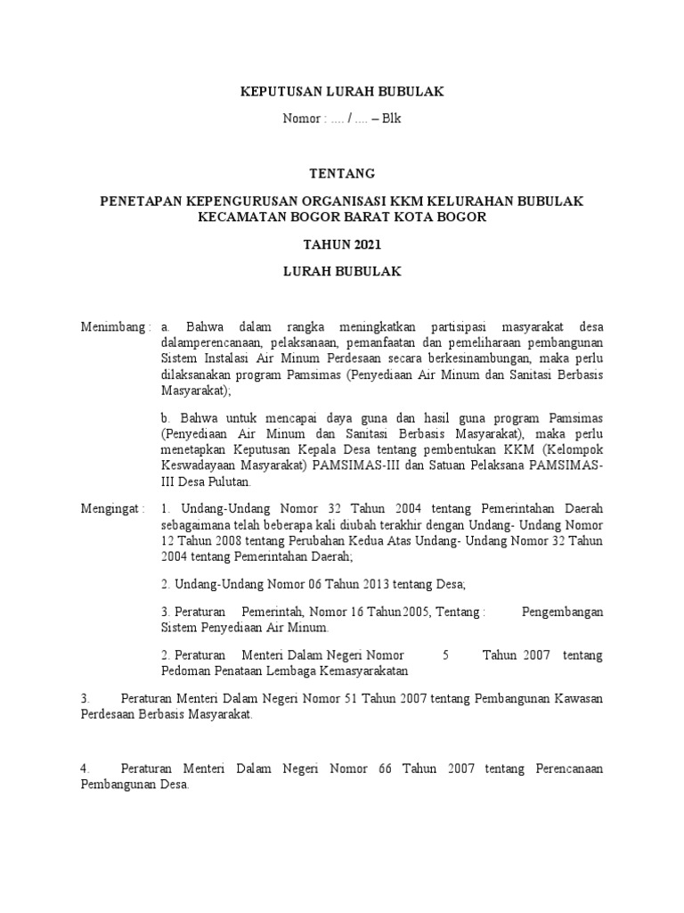 Keputusan Lurah Bubulak | PDF