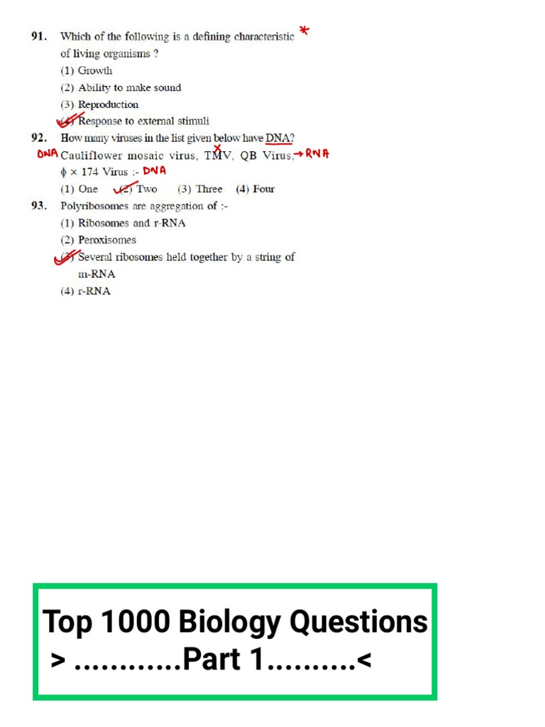 Top 1000 Biology Questions ............ Part 1.......... | PDF ...