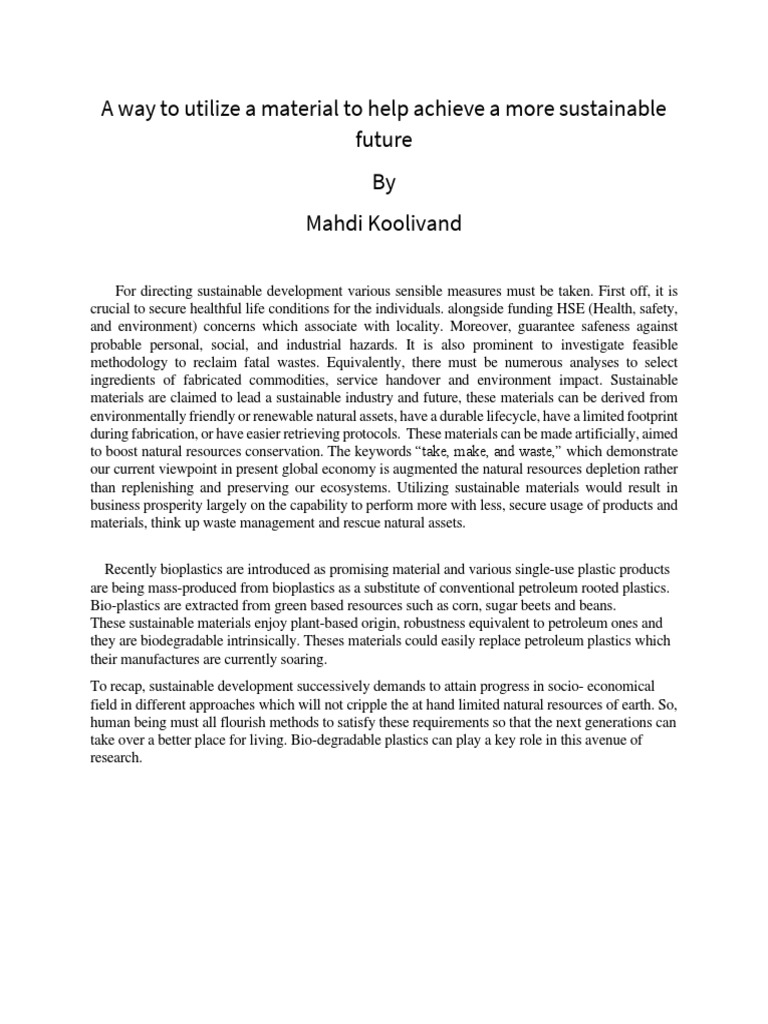 Essay | PDF | Sustainability | Sustainable Development