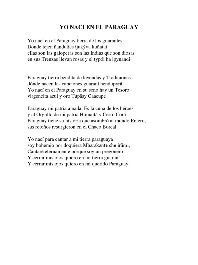 Canción "Yo nací en el Paraguay" | PDF