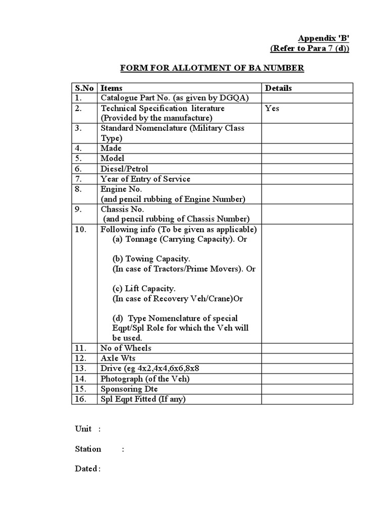 BA Number Form | PDF | Four Wheel Drive | Manufactured Goods