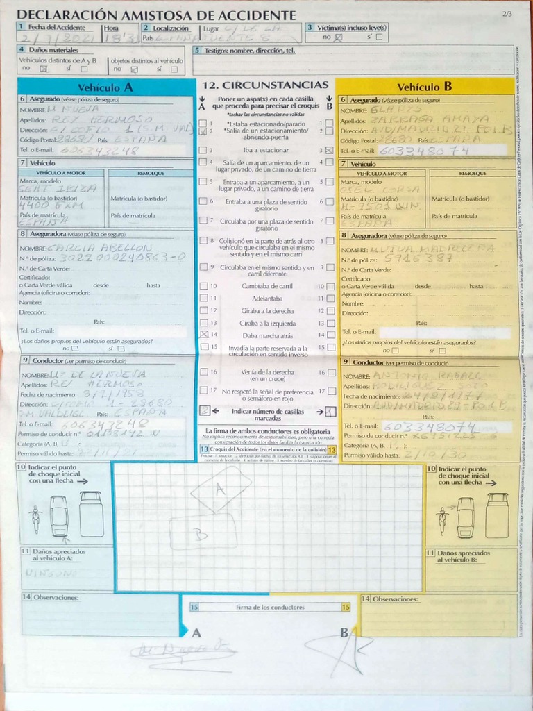 Declaración Amistosa de Accidente | PDF