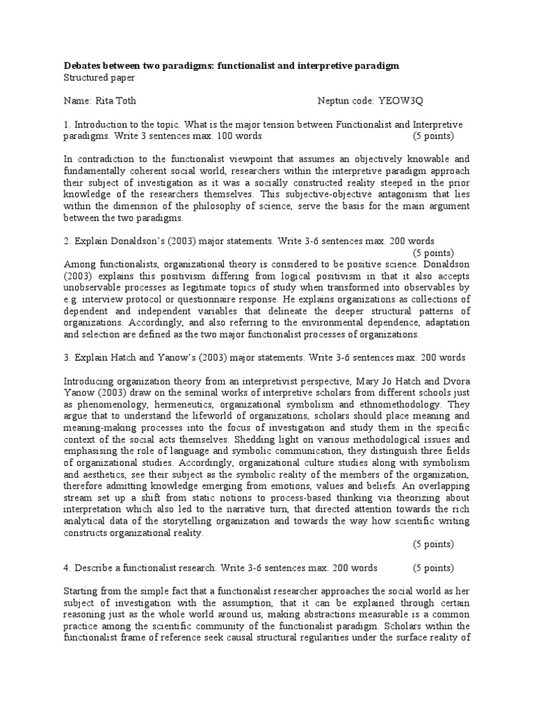 Functionalist and Interpretive Paradigm | PDF | Reality ...