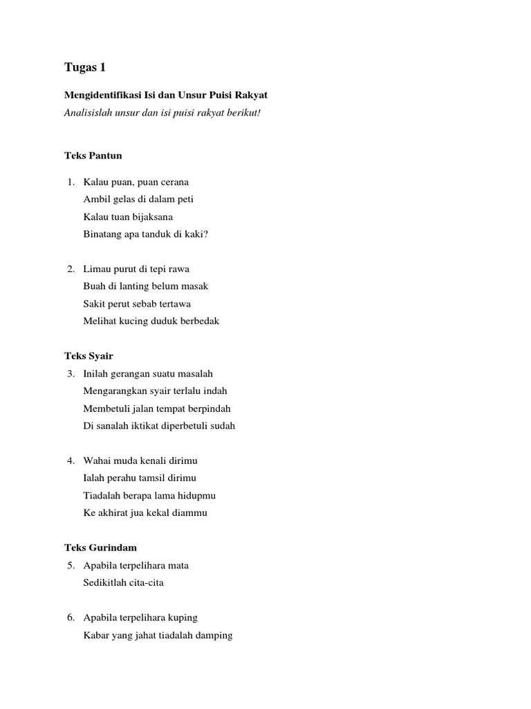 Mengidentifikasi Isi Dan Unsur Puisi Rakyat | PDF
