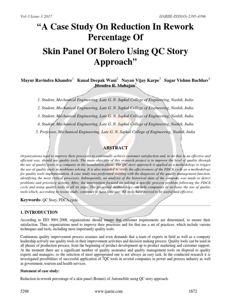 A Case Study On Reduction in Rework Percentage of Skin Panel of Bolero ...