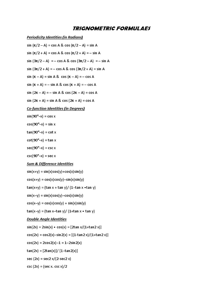 Trignometric Formulaes | PDF
