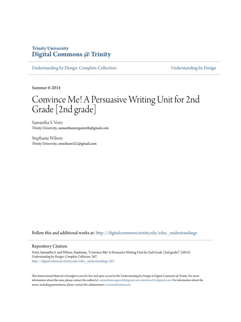 Convince Me! A Persuasive Writing Unit For 2nd Grade 2nd Grade | PDF ...