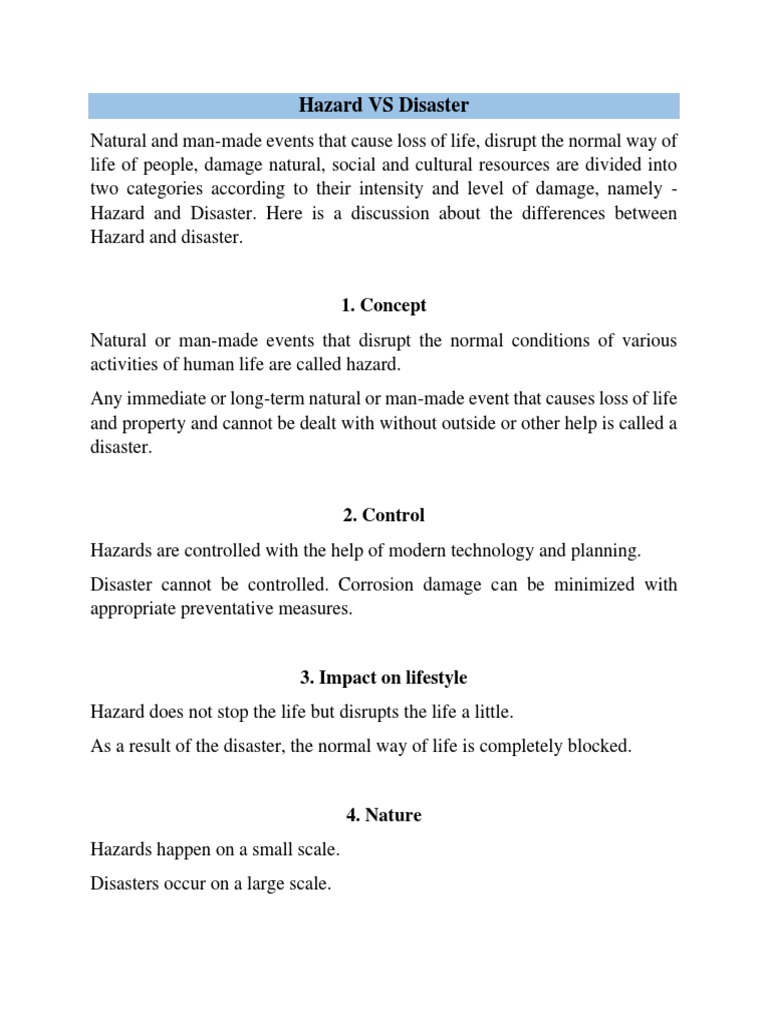 Defining the Difference: A Comparison of Hazards and Disasters | PDF