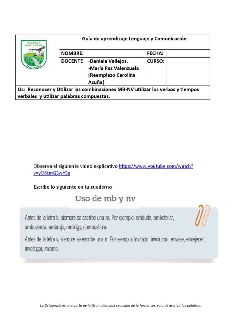 Guía Ortografía: Uso de MB-NV y Verbos | PDF