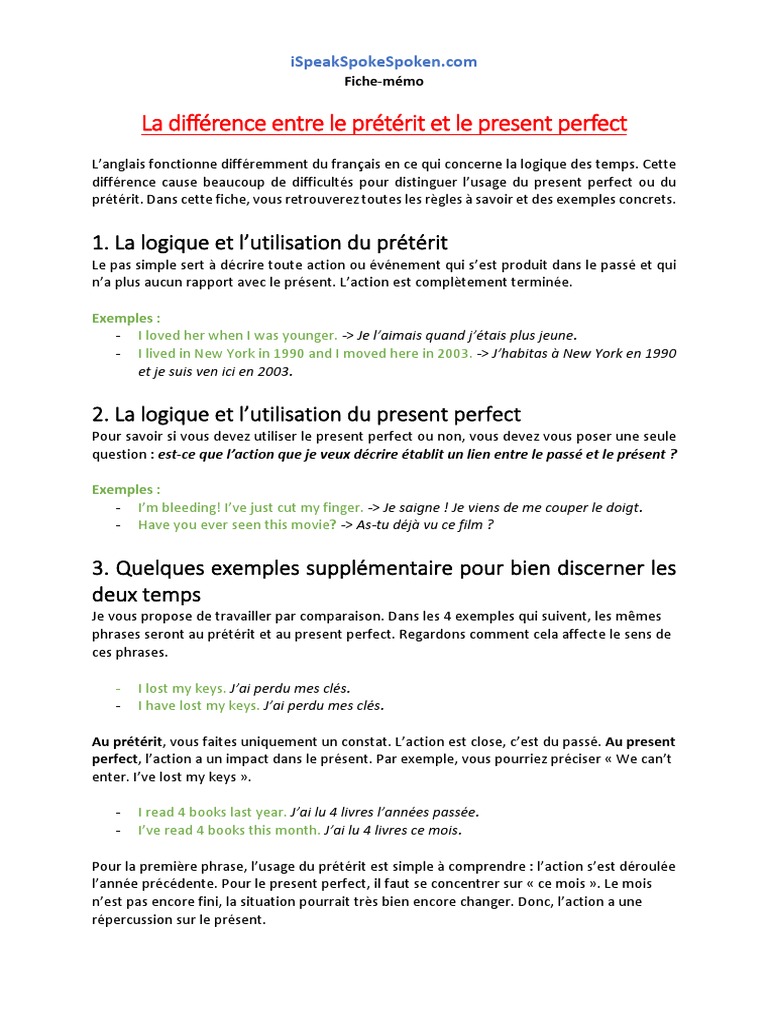 Prétérit vs Present Perfect: Guide Essentiel | PDF | Linguistique